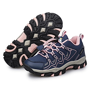 Eggseed Girls Kids Hiking Trail Shoes Waterproof Slip Resistant Outdoor Trekking Walking Running Sneakers,Purple Pink,2 US Little Kid