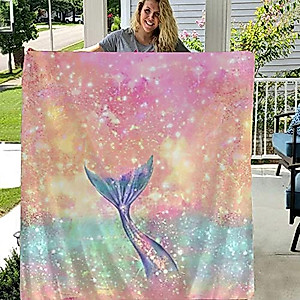 Mermaid Tail Mythical Ocean Life Flannel Fleece Throw Blankets for Chair 50"x40" Decorative Cover,Super Soft Gift Idea