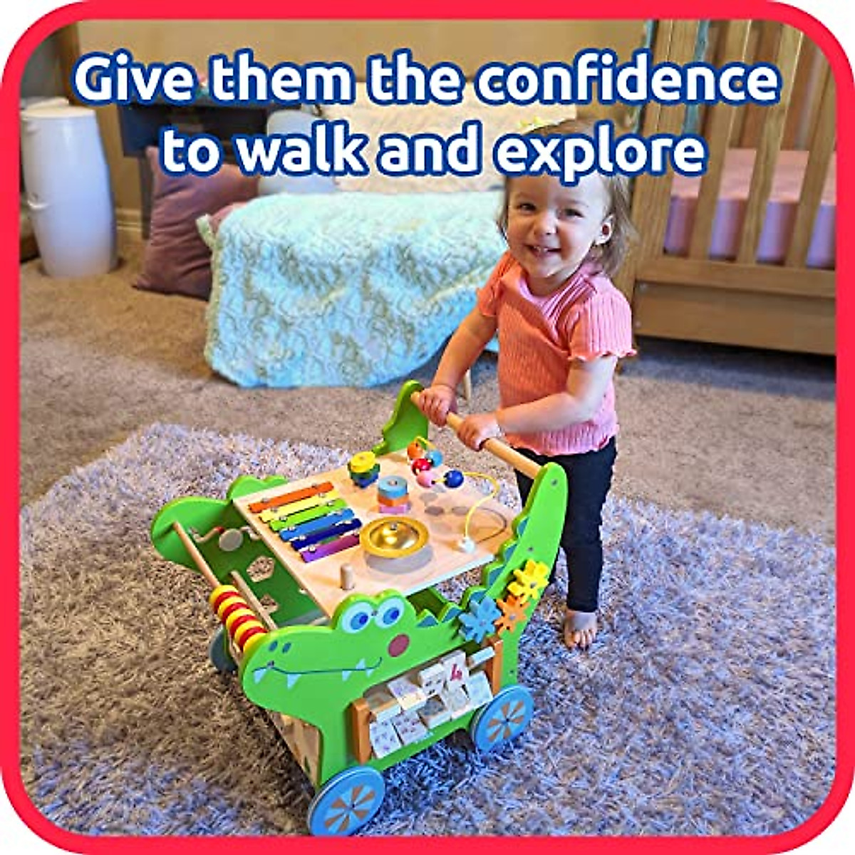 SPARK & WOW Crocodile Activity Walker - Ages 12m+ - Baby Activity Center Push Walker - 9 Different Activities - Teach Toddlers to Walk Through Play