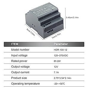 TorqCali HDR-100-12 85W Slim DIN Rail Power Supply 12V 7.1A with Universal Input for Industrial Automation, Building Automation, and Home Automation