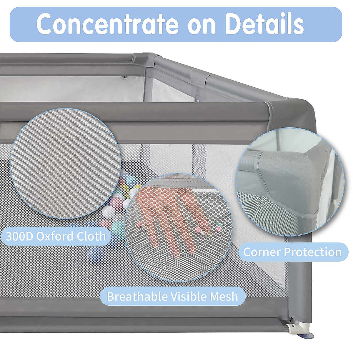 Baby Playpen,Playpen for Babies and Toddlers,Large Baby Play Yards (71''x59''), Baby Play Area with 30PCS Pit Balls,Large Playpen for Toddlers,Sturdy Play Yard for Baby Save Mommy's time.