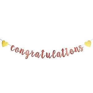 Congratulations Banner-Shimmering Rose Gold Letters & Gold Symbol-Hanging Paper Sign Decorations for Graduation, Achievement Party Celebrations, Happy Wedding, Retirement, Bridal Shower, Baby Shower