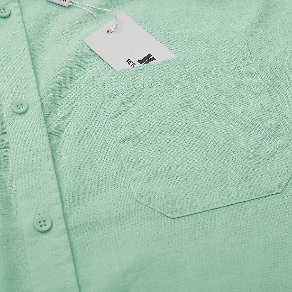 JEKAOYI Button Down Short Sleeve Linen Shirts for Men Summer Casual Cotton Spread Collar Beach Shirts Green