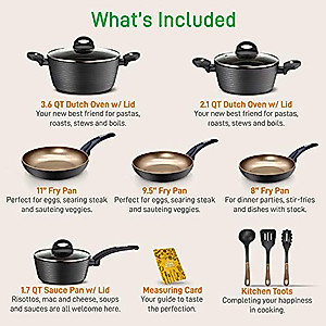 NutriChef 12-Piece Nonstick Kitchen Cookware Set - Professional Hard Anodized Home Kitchen Ware Pots and Pan Set, Includes Saucepan, Frying Pans, Cooking Pots, Dutch Oven Pot, Lids, Utensil -