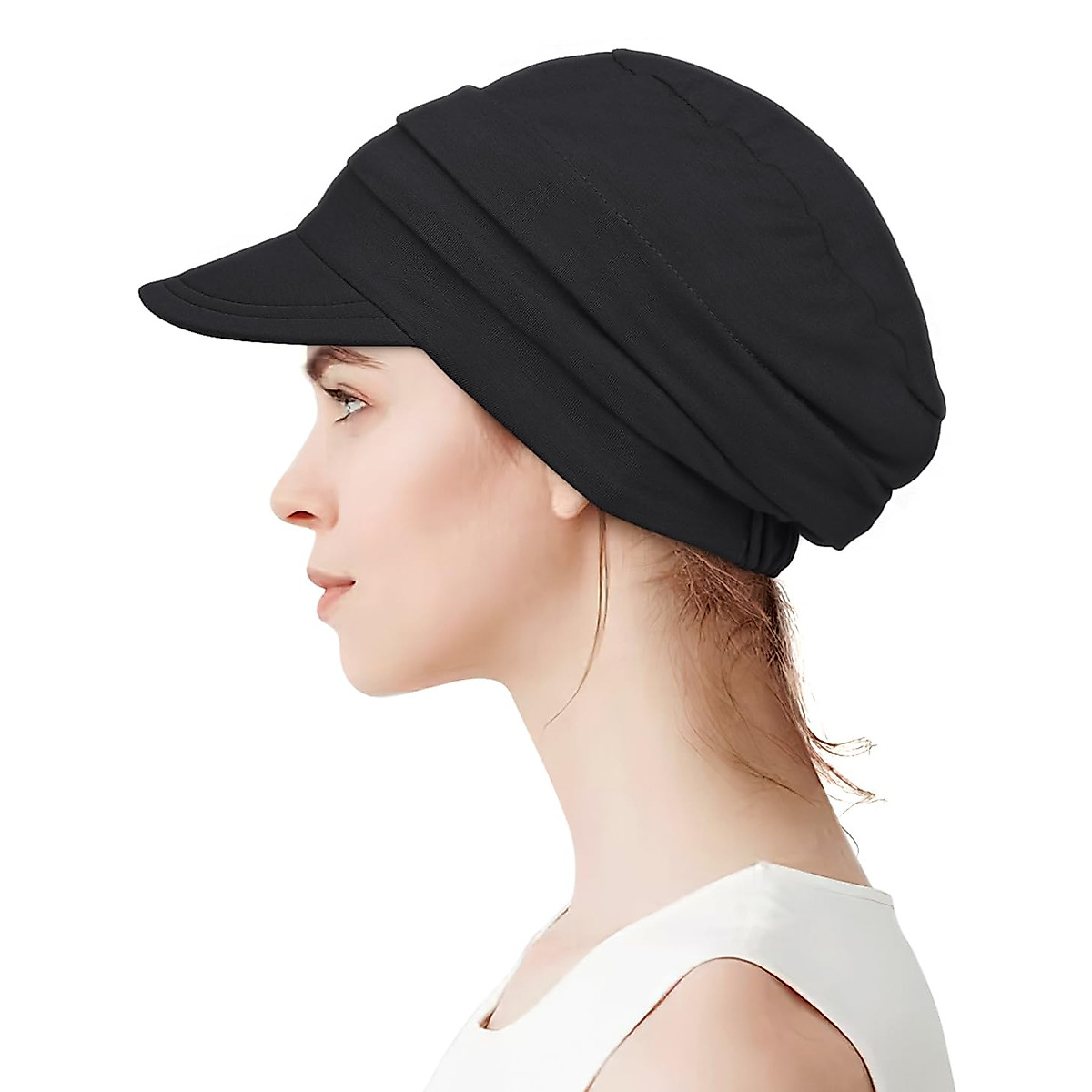 Alnorm Chemo Cancer Headwear Fashion Hat Cap with Brim Visor for Woman Ladies Black