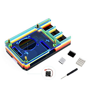 Compatible with Raspberry Pi 4 Case,Colorful Rainbow Acrylic Case with Cooling Fan, 3 PCS Heatsinks for Raspberry Pi 4 Model B