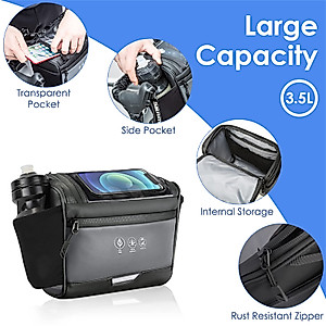 WOTOW Bike Front Handlebar Bag - Large Reflective Bicycle Handlebar Basket Bags Waterproof Storage Pannier for Bike Touchable Transparent Phone Holder Pouch for Men Women Road MTB Outdoor Cycling 3.5L