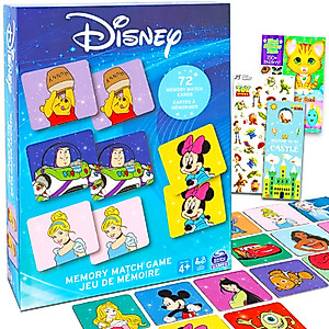 Disney Memory Matching Game Set - Bundle with Disney Matching Card Game for Kids Featuring Minnie, Cinderella, Pooh, and More
