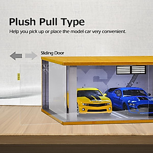 cxiiuui 1/18 Scale Display Case Car Garage Moldel with LED Light and Acrylic Cover Wooden Diecast Car Show Case 2 Parking Spaces Grey