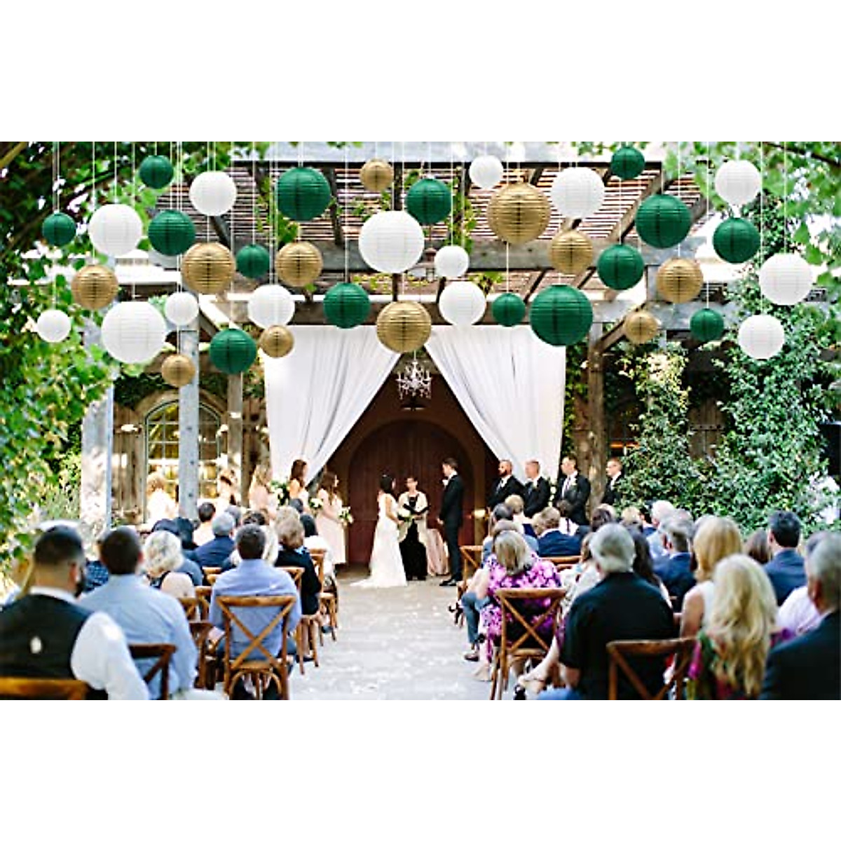 Green Gold Paper Lanterns Party Decorations, Round Hanging Lantern for St. Patrick's Day, Graduation, Wedding, Tropical Jungle Theme Birthday Party Football Theme Baby Shower Decorations