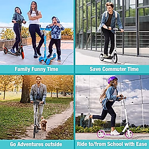 BELEEV V5 Scooters for Kids 6 Years and up, Folding Kick Scooter 2 Wheel for Adults Teens, 4 Adjustable Handlebar, 200mm Big Wheels, Lightweight Sports Commuter Scooter, up to 220lbs(Auqa)