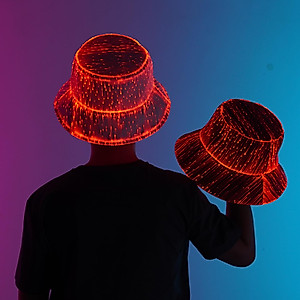 LED Hat Rave Bucket Hat, Light up Crazy Hat 7 Colors Party Hat, Fiber Optic Fabric Glow in The Dark Hat for Men and Women USB Rechargeable Festival Gear