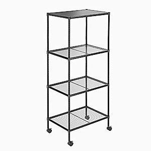 OVICAR 4-Tier Wire Storage Shelves, Adjustable Shelving Units with Wheels, Steel Metal Storage Rack for Kitchen Pantry Closet Laundry, Durable Organizer Garage Tool Storage Shelf (Black, 4 Tiers)