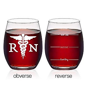 Nurse Stemless Wine Glass, RN and Good Day Bad Day Don’t Ask Wine Glass for Her Him Nurse Registered Nurse New Nurse, Unique Gift for Nurses Week Graduation Birthday, 15 Oz