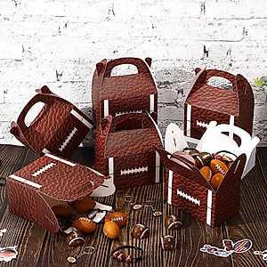 Aoriher 30 Pcs Football Party Favors Football Treat Boxes Theme Party Gift Box with Handles Party Decorations Gift Wrap Bags Cardboard Boxes Candy Snack Goody Bags Basketball Football Party Supplies