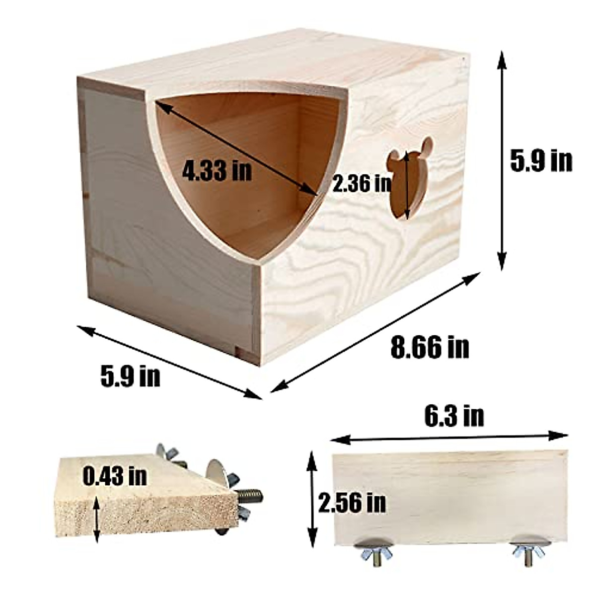 kathson Wood Chinchilla House Natural Handcrafted Guinea Pig Hideout Small Animals Hut with Window and Wooden Climbing Platform x 4 for Guinea Pigs Chinchilla Squirrel Hedgehog