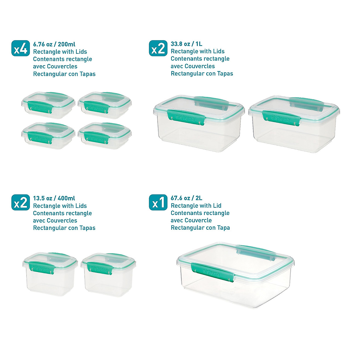 Sistema 18-Piece Food Storage Containers with Lids for Lunch, Meal Prep, and Leftovers, Dishwasher Safe, Clear/Blue