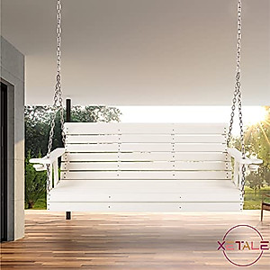 XETALE HDPE White Wood Porch Swing - 59x24.8x18.5 - Outdoor Hanging Bench Swings for Adults - Home Furniture for Deck, Patio, Den, Yard - Polywood Material, Accessories Included - Max Weight 880lbs