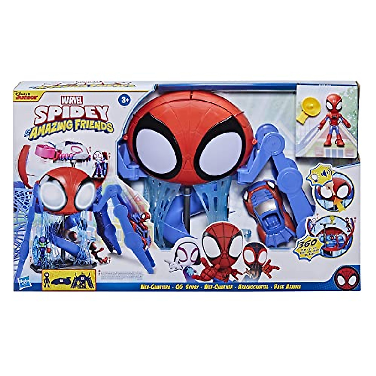 Spidey and His Amazing Friends Marvel Web-Quarters Playset with Lights and Sounds, Includes Spidey Action Figure and Toy Car, for Kids Ages 3 and Up,F1461