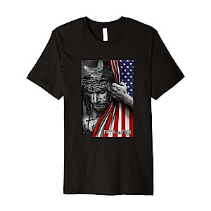 Faith Over Fear God Jesus Christian Flag Funny 4th Of July Premium T-Shirt