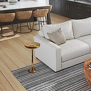 11-Inch Modern Side End Drink Table, Removable Round Top, Sleek Pedestal Base, Gold