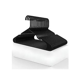Plastic Luxury Hangers Black Black Velvet Non -Slip Clothes Hangers-Pack of 55 - Ultra Slim & Space Saving - Heavy Duty with 360 Degree Black Swivel Hook for Clothing, Suit, Top (Black Hangers)