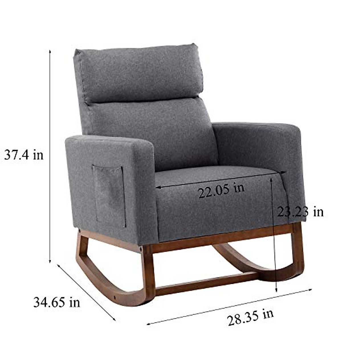 Artechwoks Rocking Chair Mid-Century Modern Fabric Nursery Rocker Armchair Upholstered High Tall Back Retro Accent Glider Rocker with Wood Base Padded Seat Comfortable for Living Room Bedroom, Grey