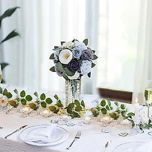 BLOSMON Artificial Flowers Ball Wedding Centerpieces 6 Pcs Dusty Blue Rose Artificial Flower Center Pieces Decoration for Table Silk Kissing Ball Floral Bouquet Arrangements Home Party DIY Decor