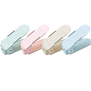 Cicilin Shoe Slots Organizer, 4 PCS Adjustable Double Layer Stack Shoe Rack, Space-Saving Storage Rack Holder (Beige)