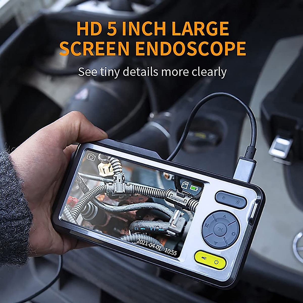 5MM Endoscope Camera, 1080P Dual Lens, 140° Wide Angle, 5.0 Inch Screen, 3500mAh, IP67 Waterproof, Flashlight, Sturdy Case, for Automotive HVAC Plumbing