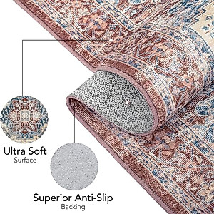 ROYHOME 8x10 Area Rug for Living Room, Bedroom, Dining Room - Vintage Washable Low Pile Non-Slip Large Rug