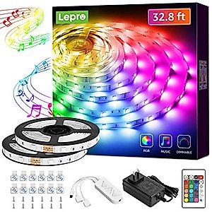 Lepro Music LED Strip Lights, 32.8ft RGB LED Strips with Remote Sync to Music, 5050 SMD LED Color Changing Strip Light for Bedroom, Home, TV, Parties and Festivals