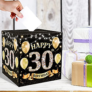 30th Black Gold Birthday Cards Box - 30 Year Birthday Party Decorations for bday Gift or Money Receiving Card Box, Birthday Activities Supplies - gold005