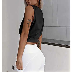 ARRIVE GUIDE Women's Cute Workout Crop Top - Loose Fit Yoga Athletic Tank, Cinched Waist, Cap Sleeve, Cotton, Black M