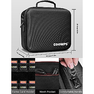 COOWPS Switch Carrying Case Compatible with Nintendo Switch and Switch OLED Model, with 21 Game Cards Storage Portable Full Protection Travel Case for Switch Console and Accessories, Black