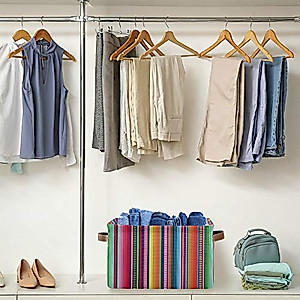 Mazeann Cinco De Mayo Serape Stripes Storage Basket Bin Collapsible Foldable for Clothes Toys Storage Cabinets Waterproof Storage Box 15 x 11 x 9.5 inches, Mexican Sarape Fiesta, 2PCS