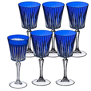 Barski European Colored Wine Glasses - Set of 6 Wine Goblets for Red Wine or White Wine - Elegant Colored Glassware Water Goblets - Gift Ready Colored Stemware, Colorful Glasses, 10 oz, Cobalt (Blue)