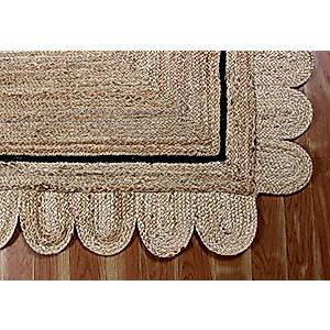 CASAVANI Hand Braided Rag Rug Geometric Beige & Black Jute Rug Best Uses for Hallway Enterway Best Uses for Bedroom,Dining Room,Entertainment Room 4x6 Feet