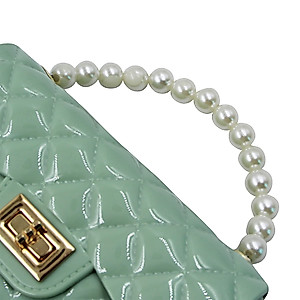 MOSSTYUS Summer Jelly Bag Purse Lady Girls Crossbody Shoulder bag Top Handle Handbag Portable Pearl Pouch Wallet, Green