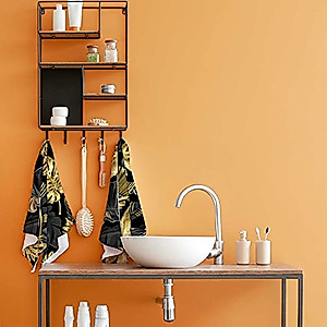 Hand Towels Set for Bathroom,Absorbent Dish Towels for Gym Spa,30"x15"，Gold Black Tropical Leaf(2 PCS)