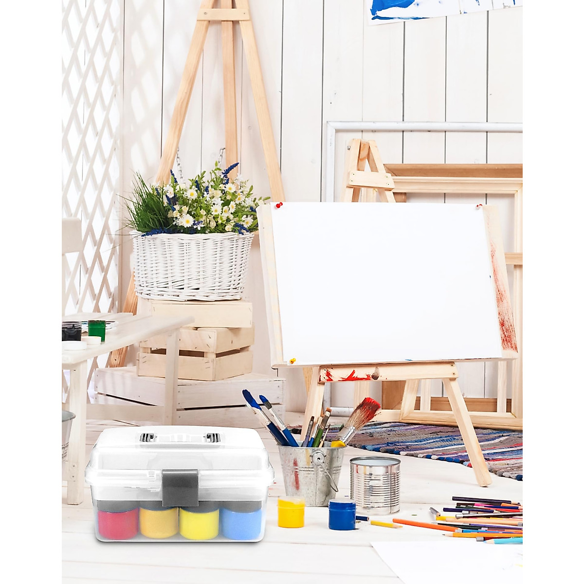 QWORK Clear Empty First Aid Storage Box with Removable Tray and Locking Latch - Plastic Storage Case Large Capacity Multifunctional Organizer for Jewelry, Makeup, and Crafts Supplies, 5"H x 6"W x 10"L