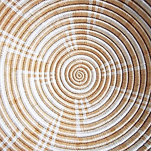 African Basket- Luhano/Rwanda Basket/Woven Bowl/Sisal & Sweetgrass Basket/Tan, White