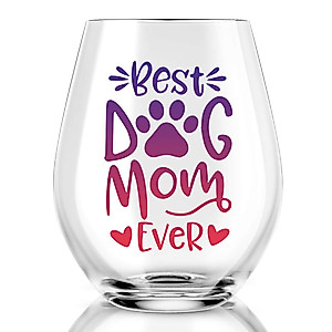 Best Dog Mom Ever Funny Stemless Wine Glass, Dog Lover Gifts for Dog Dad, Dog Mom, Women, Veterinarian, Animal Rescue, Vet Tech, Perfect for Birthday, Valentines
