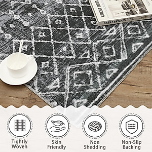 ROYHOME Area Rug 5x7 Boho Distressed Machine Washable Modern Geometric Moroccan Carpet Rug Stain Resistant Non-Slip Accent Rug Coffee Table Rug Farmhouse Dining Office Bedroom Decor, Black