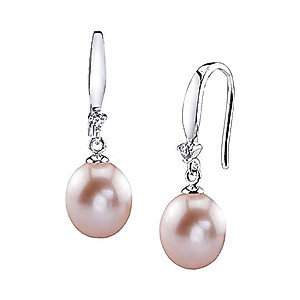 The Pearl Source Genuine AAA Quality 9mm Pink Freshwater Cultured Real Pearl Dangle Earrings for Women | Trendy Valentine Girls Prom Bridesmaid Wedding Earring | 14K Gold Plated 925 Sterling Silver