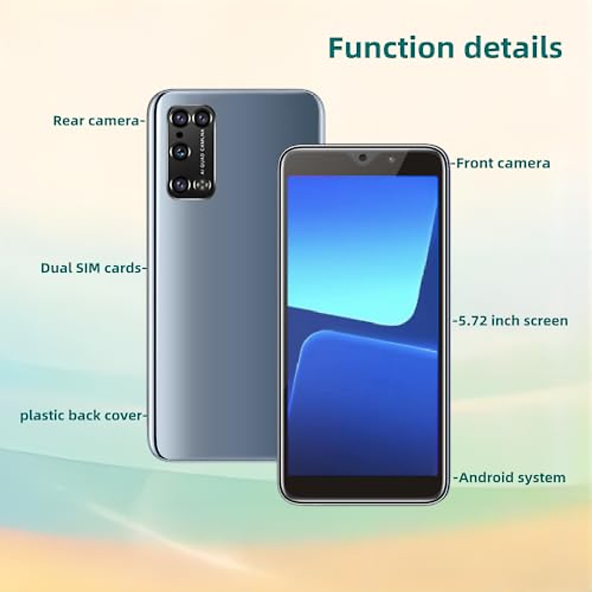 aderroo 1G RAM 4G ROM，Y300 Android Smartphone, 5.72-inch Screen，Front and Rear Cameras，Only Supports Dual SIM Card Frequency Band of 3GWCDMA：850/1900/2100MHZ, Unlocked Cell Phone（Blue）