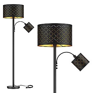 oachnat Modern Floor Lamp - Two Lampholders Light,Stable Base Quality lampshade and Independent Toggl Switch Lamp for Living Room and Bedroom,Bulb Included (Black)