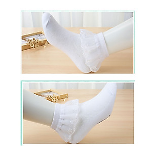 5 Pack of Girls White Lace Ruffle Socks Cotton Baby, M(3-6T)