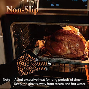 Sonemone BBQ Gloves 1472°F Extreme Heat Resistant Grilling Gloves, Silicone Non-Slip Oven Gloves for Indoor/Outdoor Cooking, Barbecue, Cutting, Frying, Baking,1 Pair (Black & Orange)