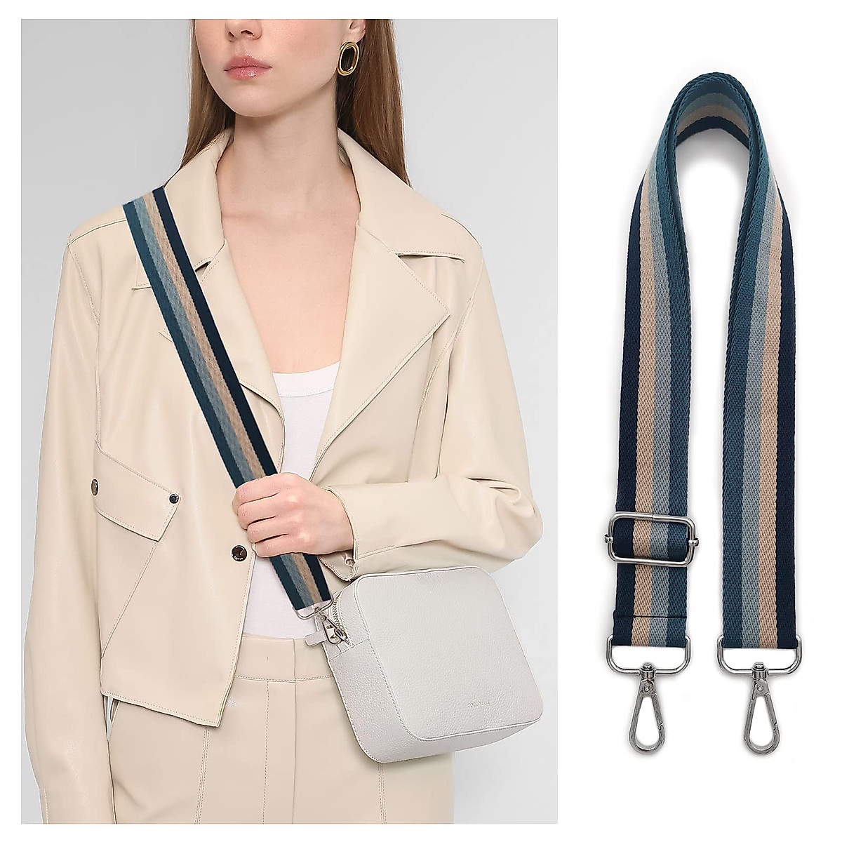 Zalaxt Wide Purse Straps Replacement Crossbody, Purse Strap with Silver Hardware, Guitar Straps for Handbags Blue